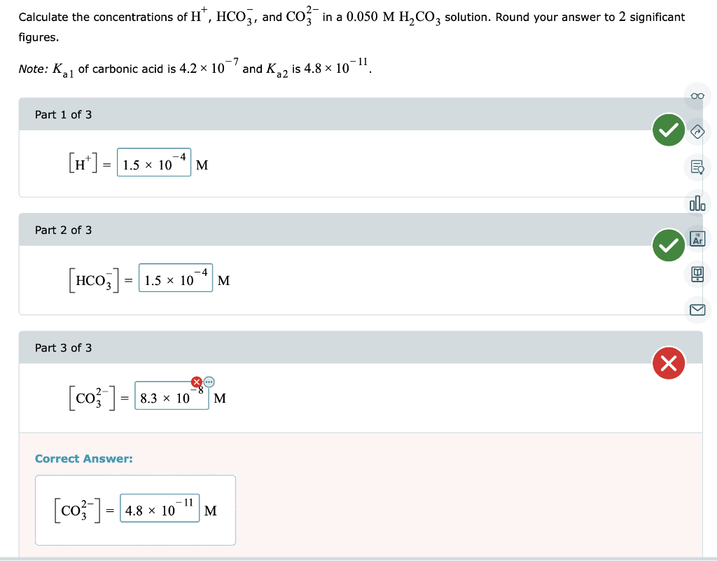 Solved Calculate the concentrations of H+,HCO3−, and CO32− | Chegg.com