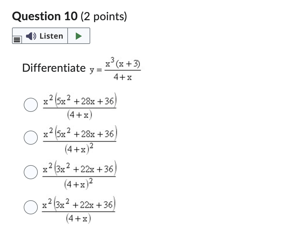 Solved Question 10 (2 points) Listen Differentiate y = x³ | Chegg.com