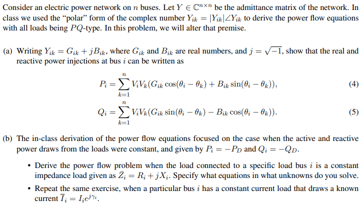 Consider an electric power network on n buses. Let | Chegg.com