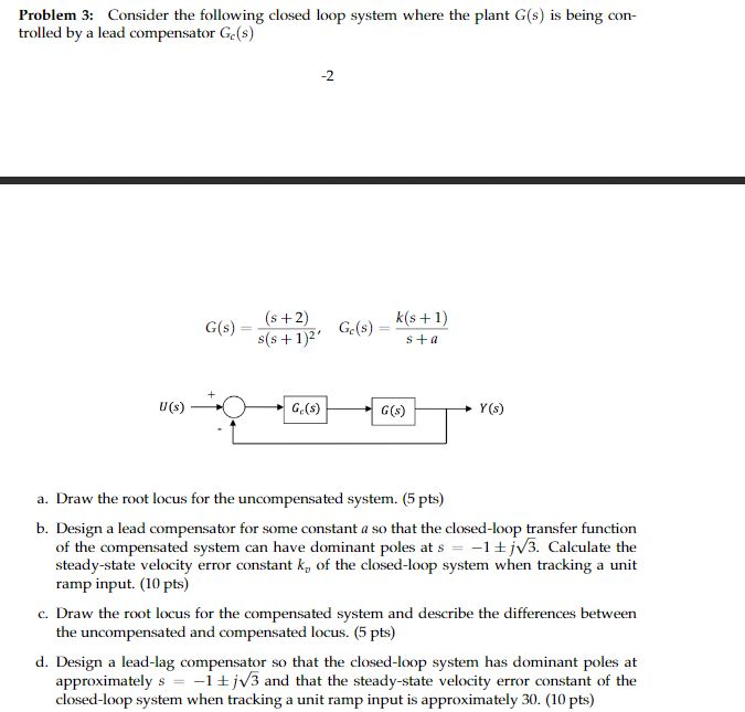 Solved Problem 3: Consider the following closed loop system | Chegg.com