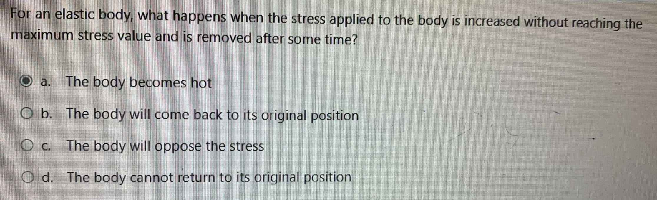 Solved For an elastic body, what happens when the stress | Chegg.com