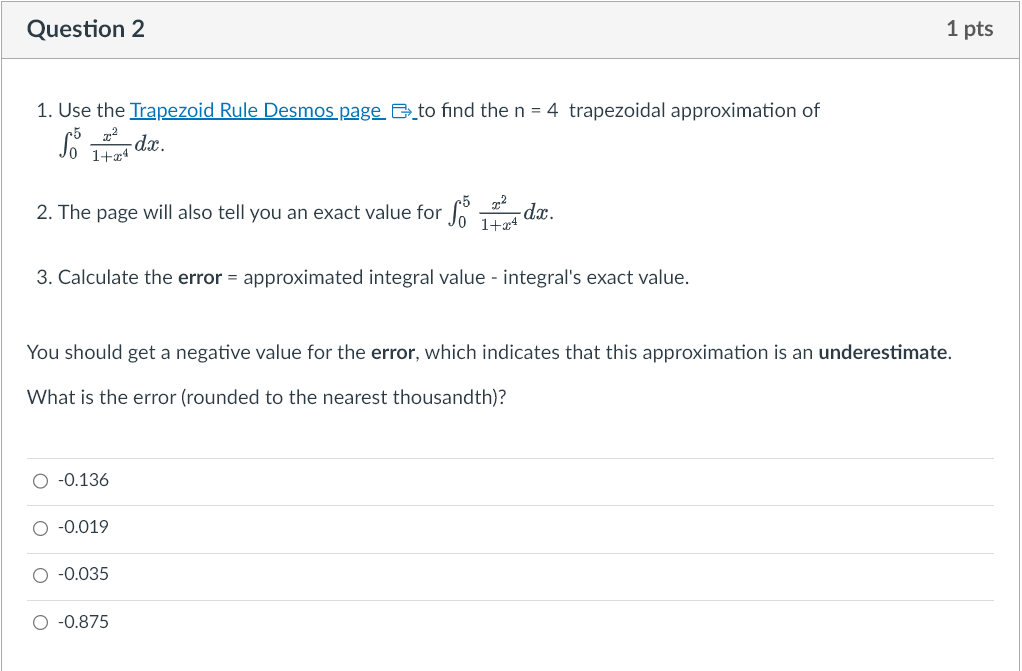 Solved 1. Use the Trapezoid Rule Desmospage ఆ_to find the | Chegg.com
