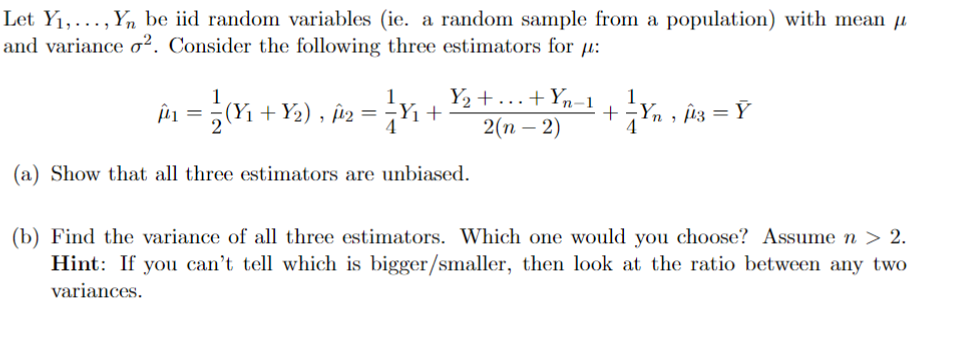 Solved Let Y1,...,Yn be iid random variables (ie. a random | Chegg.com