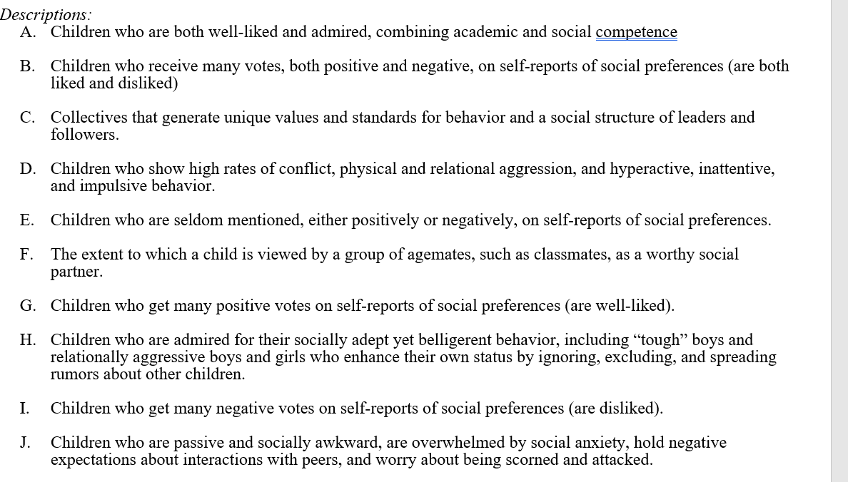 Solved Matching: Peer Relations Directions: After reading | Chegg.com