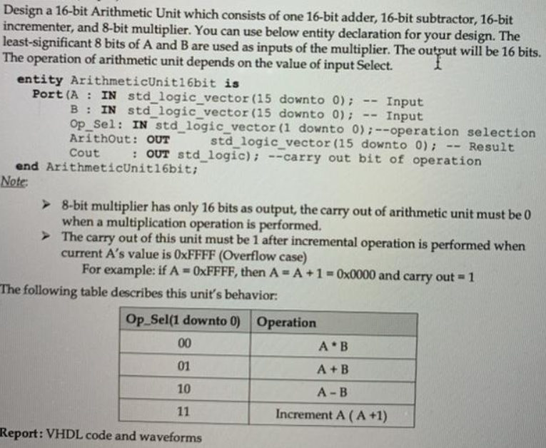 Solved Design a 16-bit Arithmetic Unit which consists of one | Chegg.com