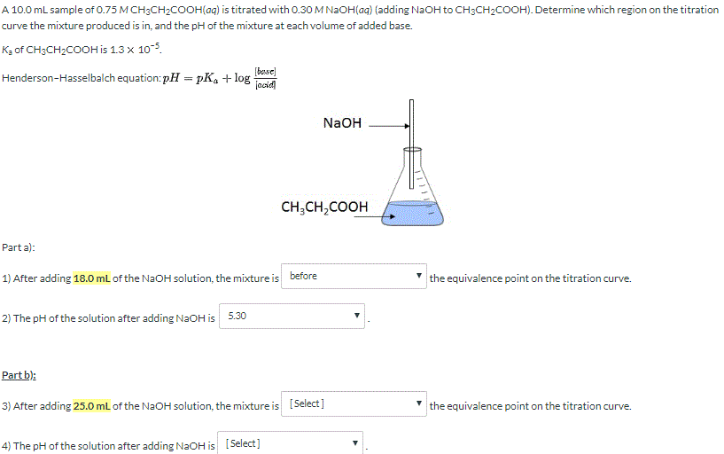 Solved A 10.0 mL sample of 0.75 M CH3CH2COOH(aq) is titrated | Chegg.com