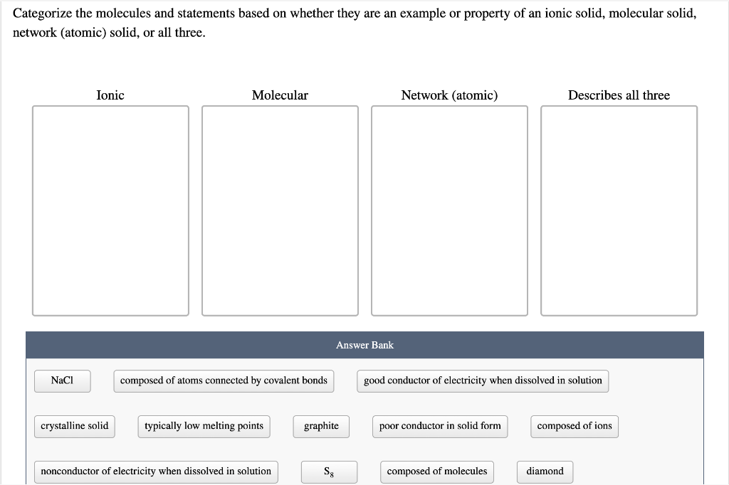 Solved Categorize the molecules and statements based on | Chegg.com
