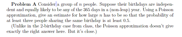 Solved Problem A Consider a group of n people. Suppose their | Chegg.com