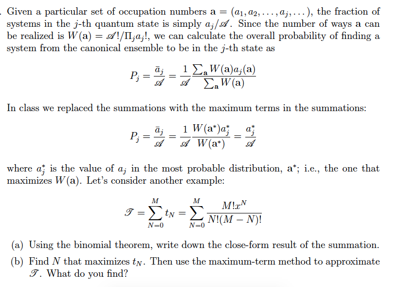 Given a particular set of occupation numbers a | Chegg.com