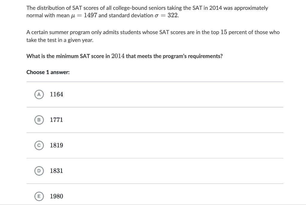 Solved The distribution of SAT scores of all college-bound | Chegg.com