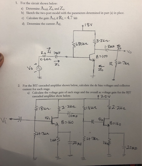 Solved 1. For the circuit shown below: a) Determine Avml, | Chegg.com