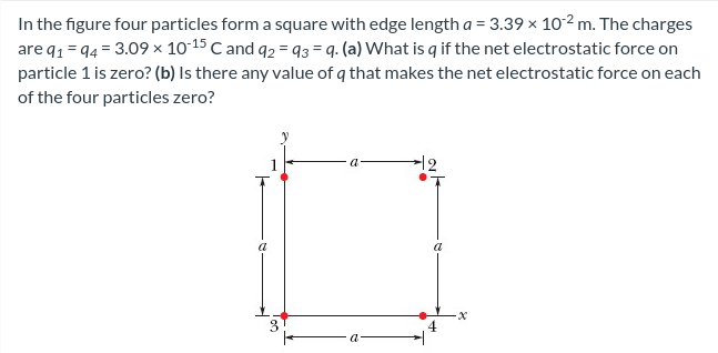 Solved In the figure four particles form a square with edge | Chegg.com