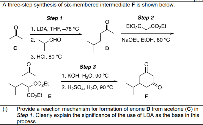 Solved A three-step synthesis of six-membered intermediate F | Chegg.com