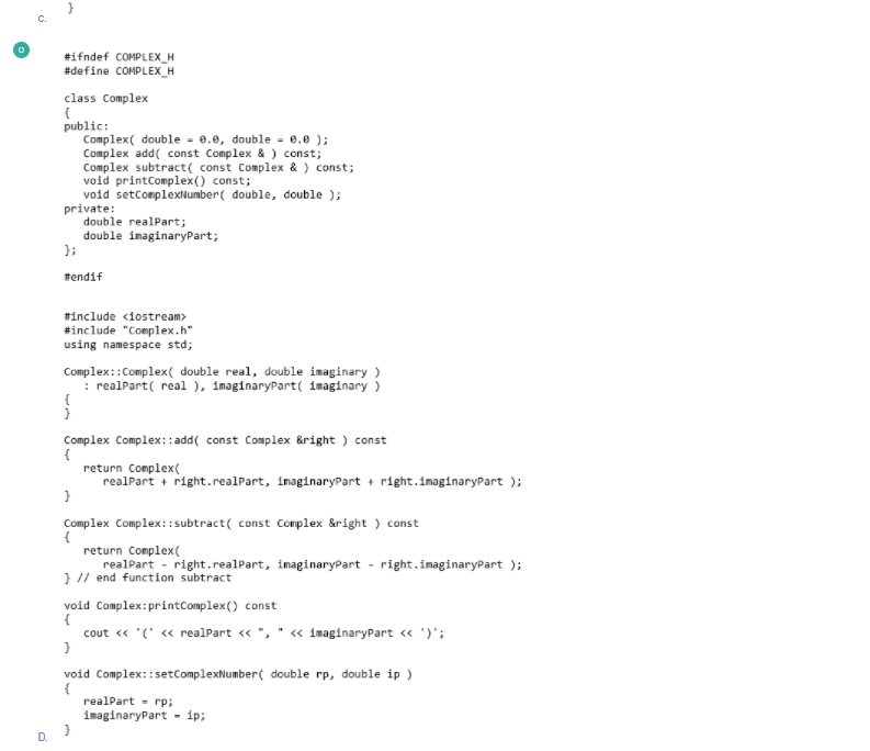 Solved Create a class called Complex for performing | Chegg.com