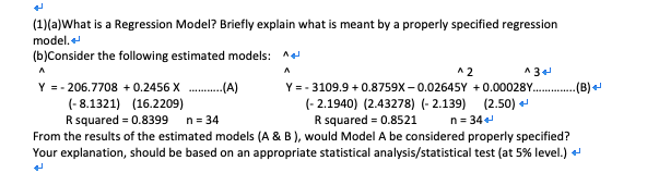 A2 (1)(a)What is a Regression Model? Briefly explain | Chegg.com