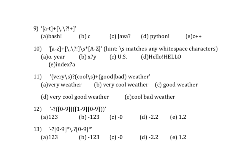 Solved Part Ii Regular Expression 1 Chose Matches For