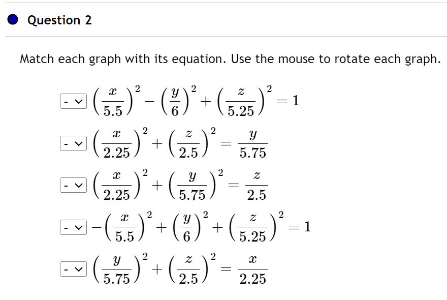 Solved Match each graph with its equation. Use the mouse to | Chegg.com