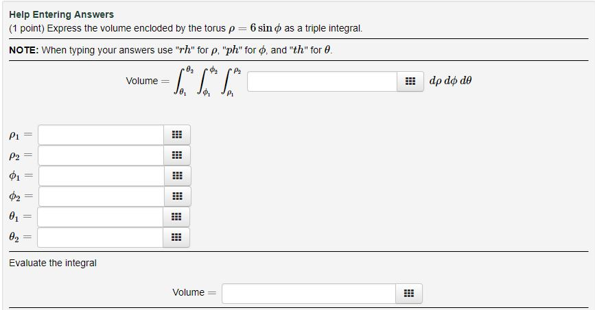 Solved Help Entering Answers (1 point) Express the volume | Chegg.com