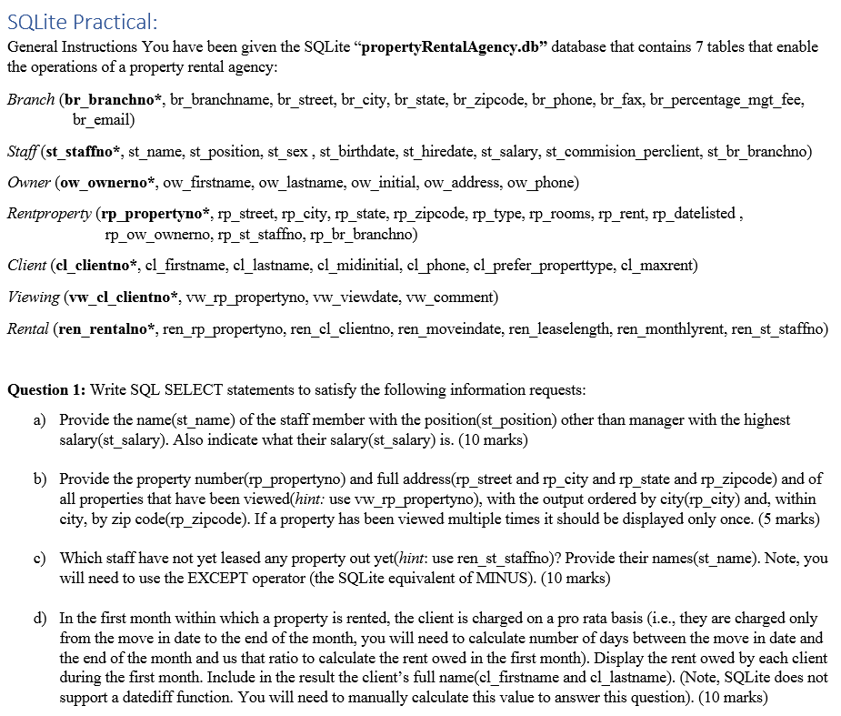 Solved SQLite Practical: General Instructions You have been | Chegg.com