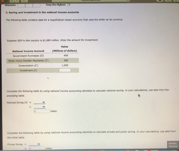 Solved Keep Attempts: 2. Saving and Investment in the | Chegg.com
