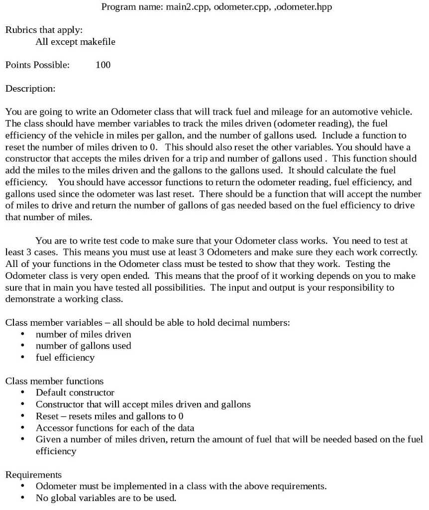 Solved Program name: main2.cpp, odometer.cpp, ,odometer.hpp | Chegg.com