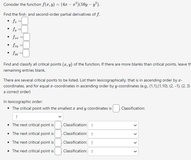 Solved Consider the function f(x,y)=(4x-x2)(16y-y2).Find the | Chegg.com