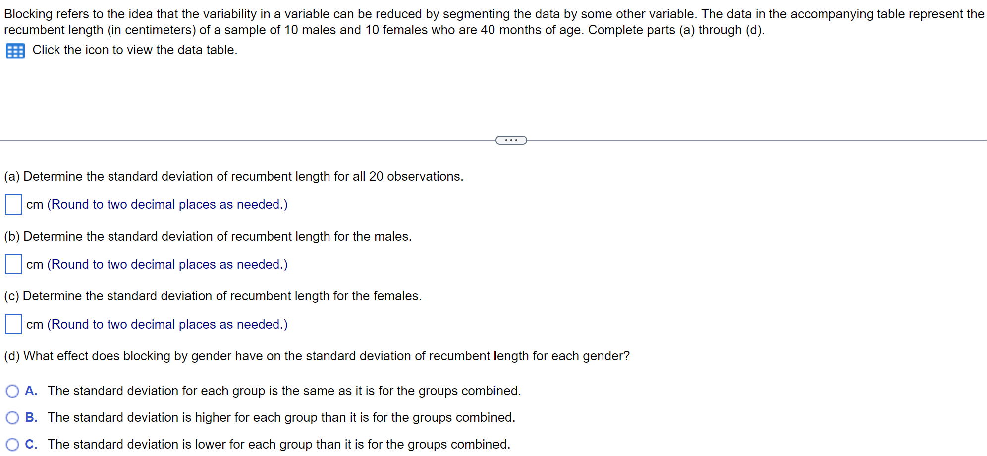 Solved Blocking refers to the idea that the variability in a | Chegg.com