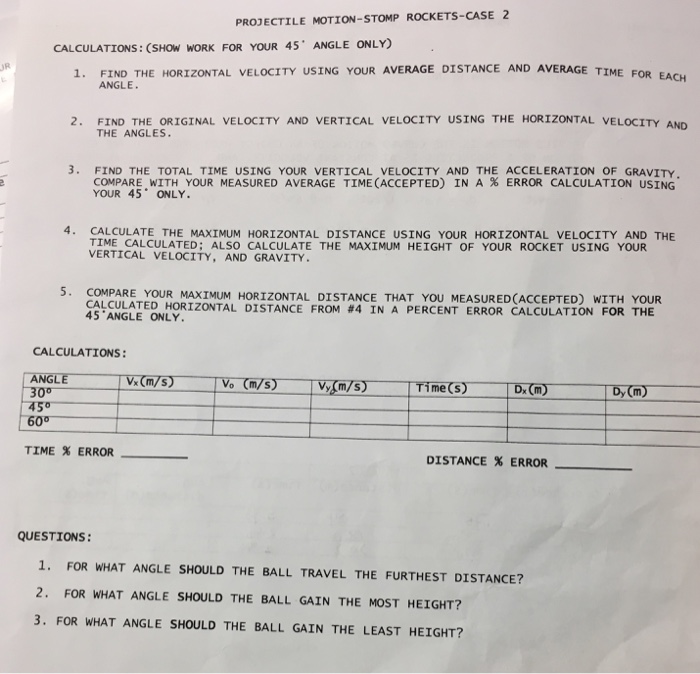 Solved OBJECTIVE: TO TEST PROJECTILE MOTION USING STOMP | Chegg.com