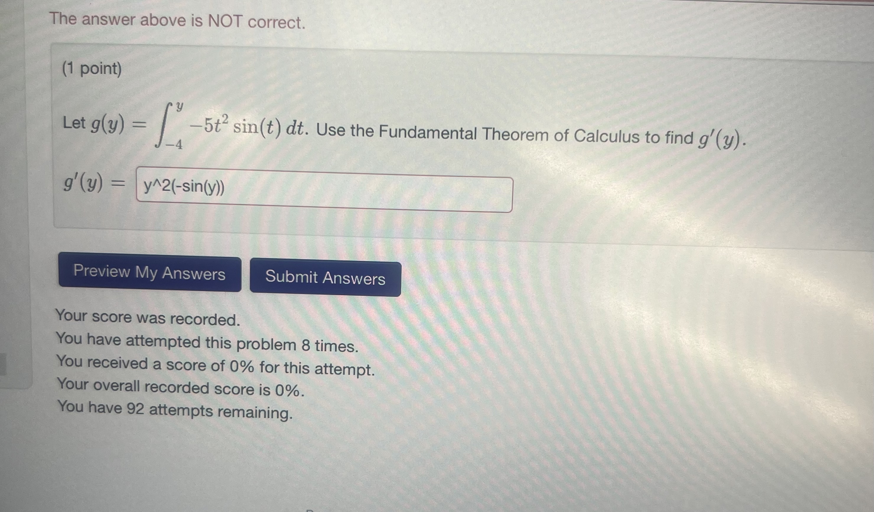 Solved Let g(y) =… use fundamental theorems of calculus to | Chegg.com