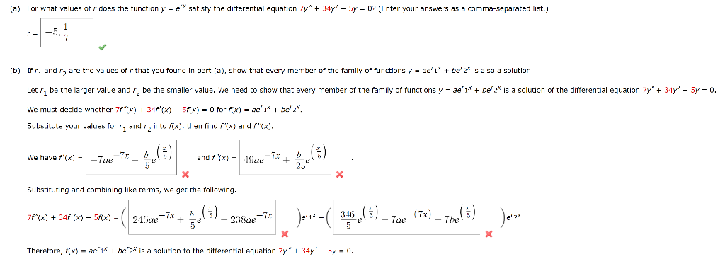 Solved (a) For what values of r does the function y = er | Chegg.com