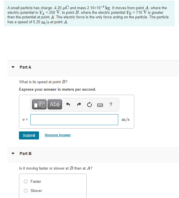 Solved A small particle has charge −4.20μC and mass | Chegg.com