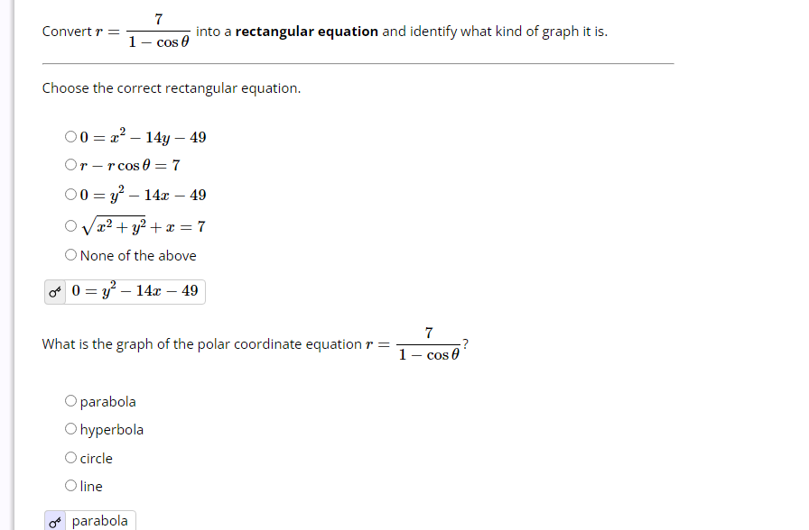 Solved Convert r=1−cosθ7 into a rectangular equation and | Chegg.com
