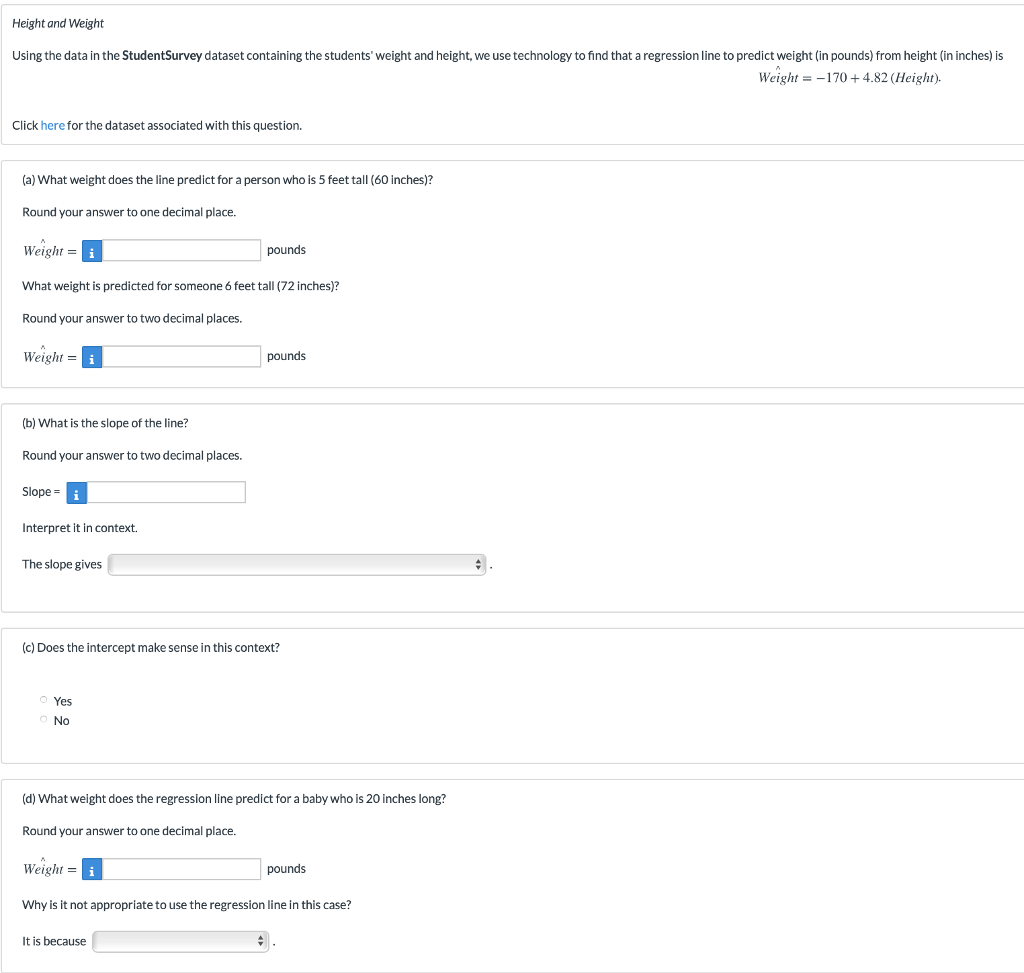 Solved Height and Weight Using the data in the StudentSurvey | Chegg.com