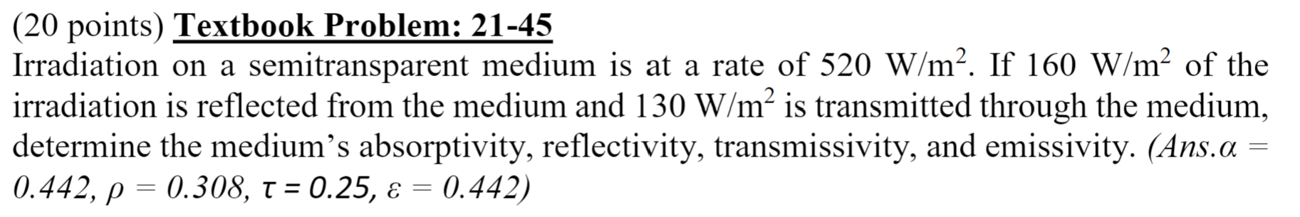 Solved (20 points) Textbook Problem: 21−45 Irradiation on a | Chegg.com
