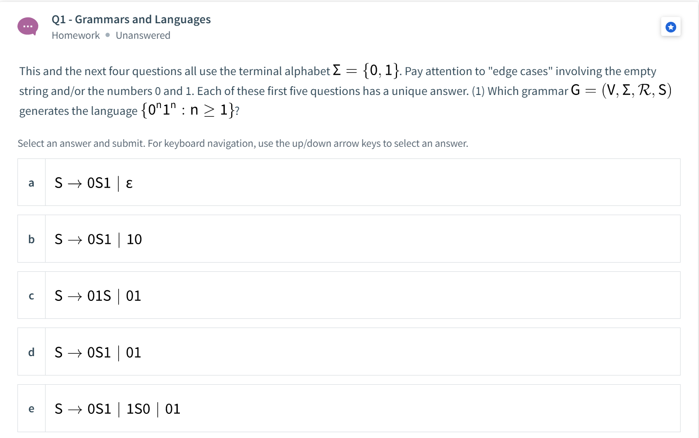 Solved Q1 - Grammars and Languages Homework. Unanswered This | Chegg.com
