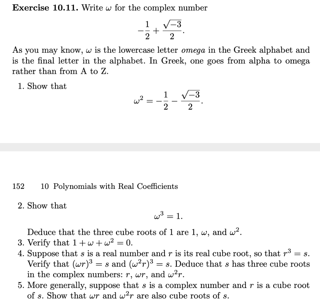 Solved Exercise 10.11. Write ω for the complex number | Chegg.com