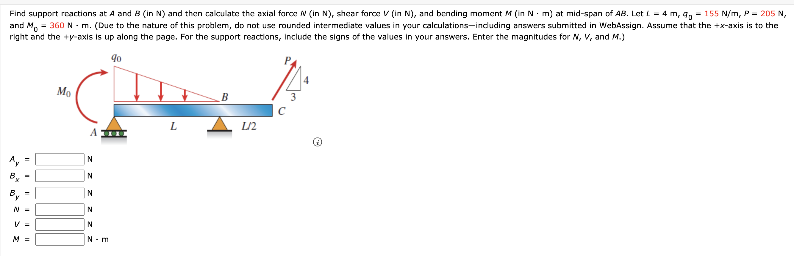 Solved Find support reactions at A and B (in N) and then | Chegg.com
