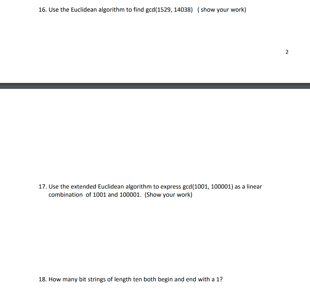 Solved 16. Use the Euclidean algorithm to find gcd(1529, | Chegg.com