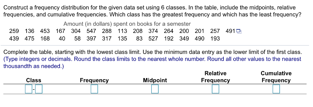 Solved Construct a frequency distribution for the given data | Chegg.com