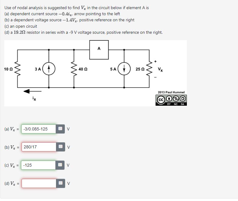 Solved Use of nodal analysis is suggested to find Vx in the | Chegg.com