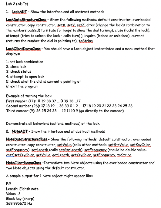 Solved Lab 2 (ADTS) 1. LockADT - Show the interface and all | Chegg.com