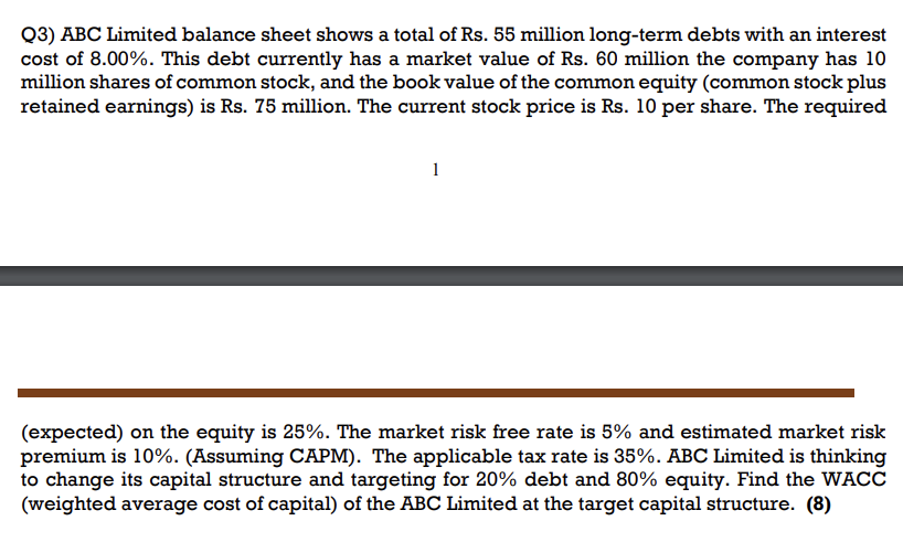 Solved Q3) ABC Limited balance sheet shows a total of Rs. 55 | Chegg.com