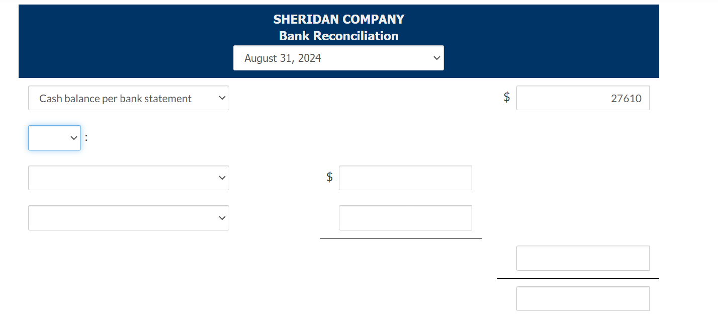 Solved On August 31,2024 , Sheridan Company had a cash | Chegg.com