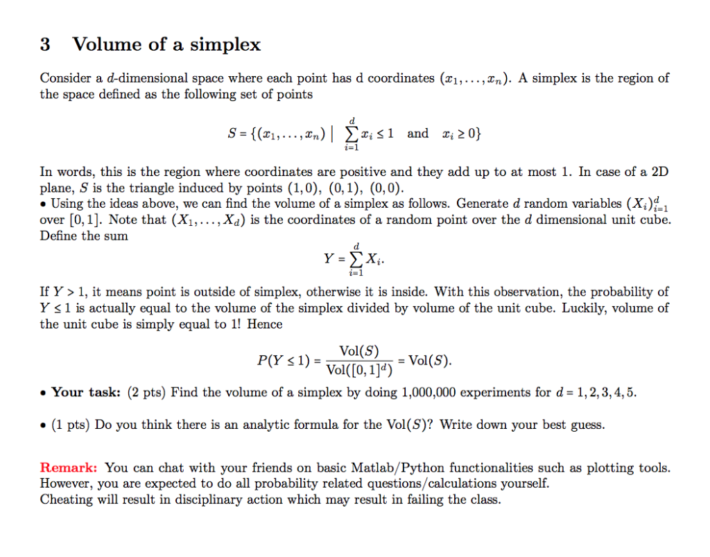 Volume of a simplex Consider a d-dimensional space | Chegg.com