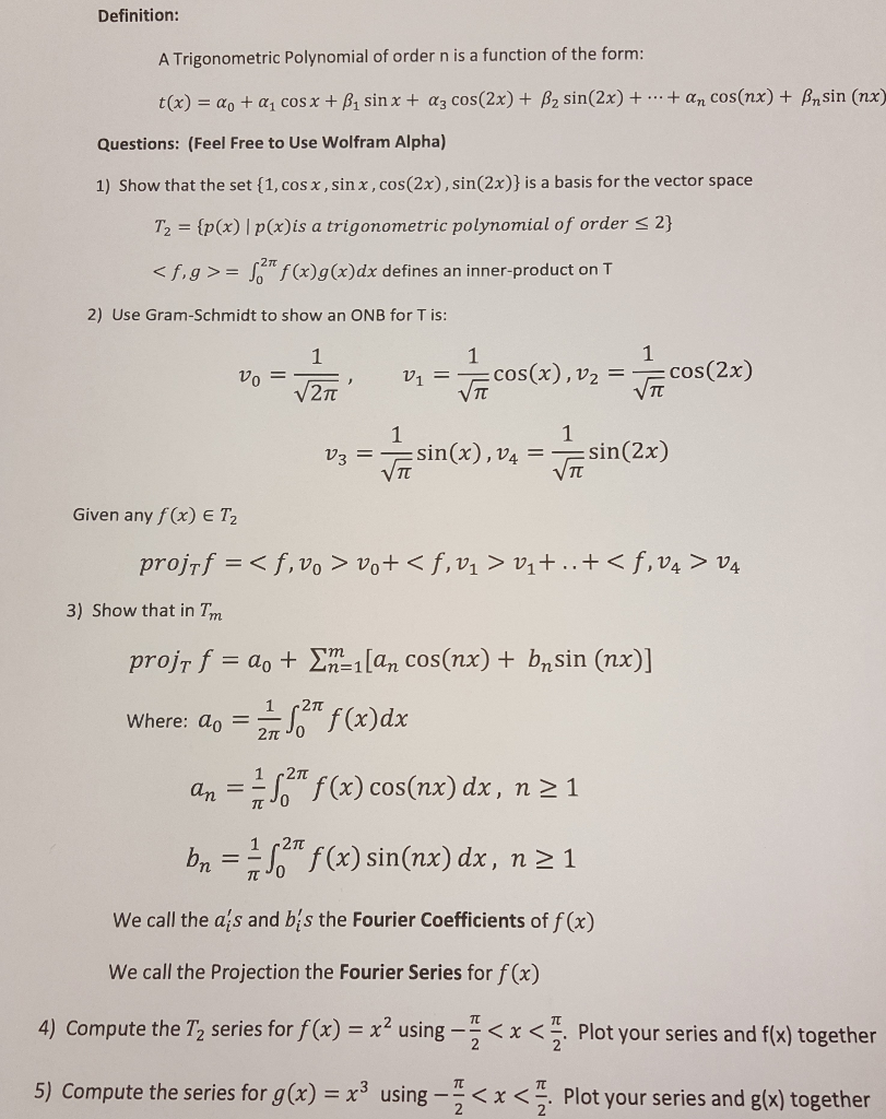 Definition: A Trigonometric Polynomial of order n is | Chegg.com