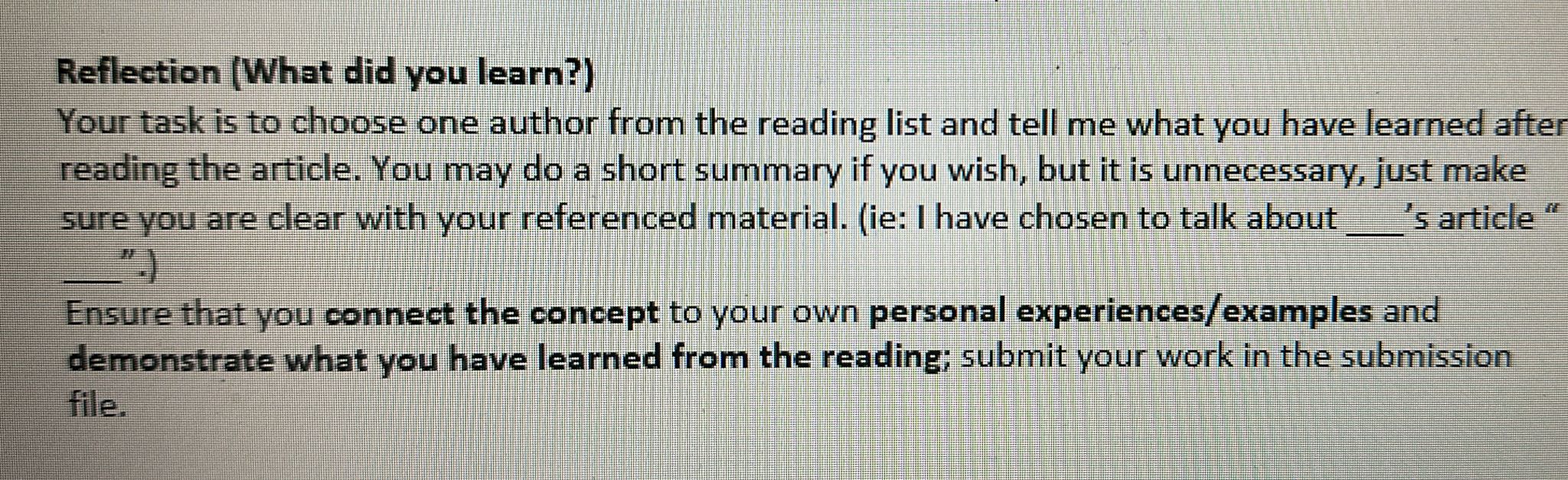 Solved Reflection (What did you learn?)Your task is to | Chegg.com