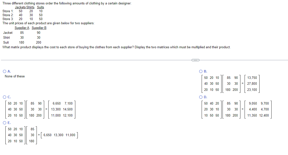 Solved The unit prices of each product are given below for | Chegg.com