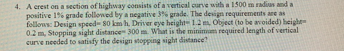 Solved A crest on a section of highway consists of a | Chegg.com