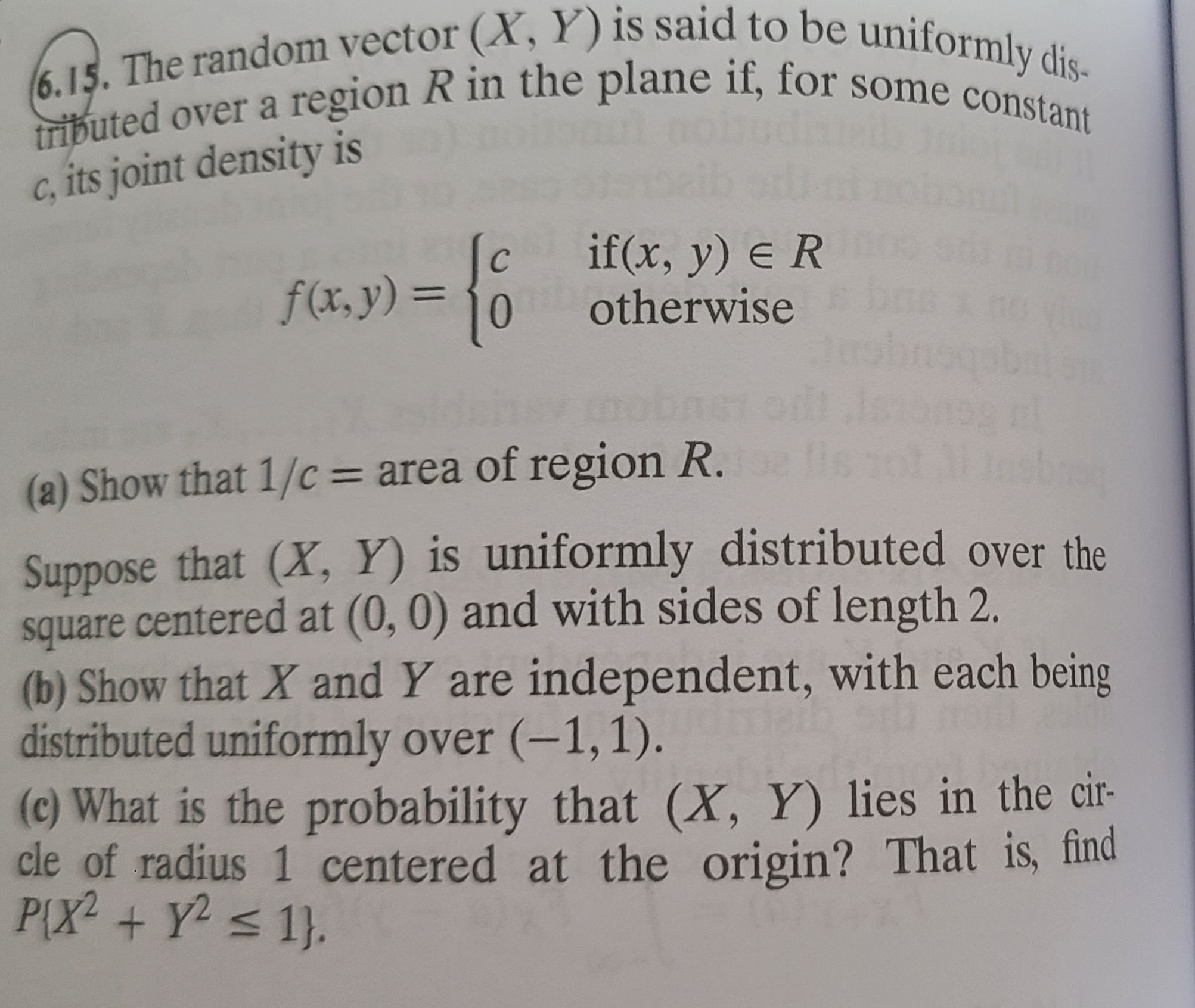 6.15. The random vector (X,Y) is said to be uniformly | Chegg.com