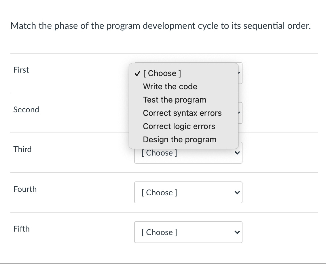 Solved Match the phase of the program development cycle to | Chegg.com